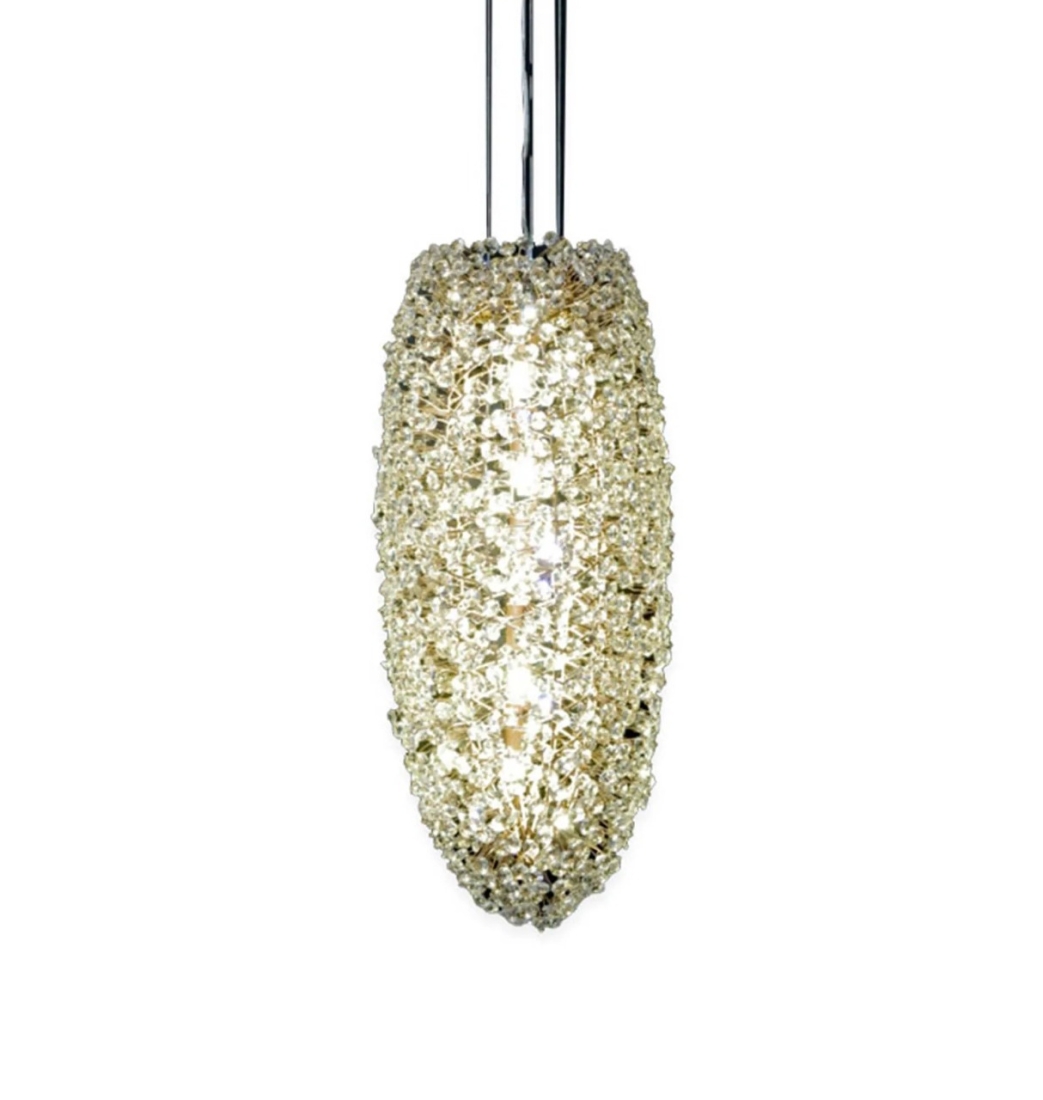 Pendente Artesanal Lampluz ZEP Metal e Cristal 5L G9 600x350mm ZEP 60 ...