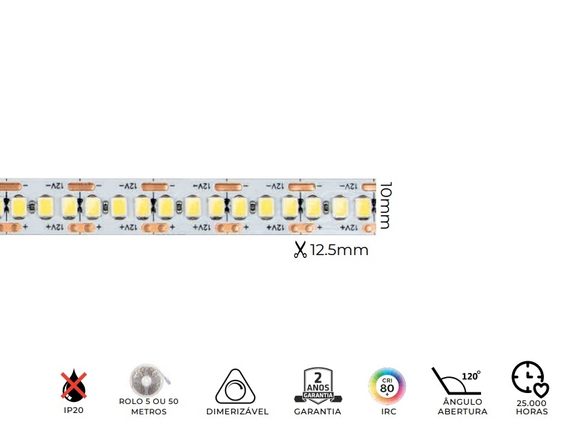 Fita LED MK Iluminação 21w/mt 240 Leds IP20 12V 2200 Lúmens 10mm (Rolo ...