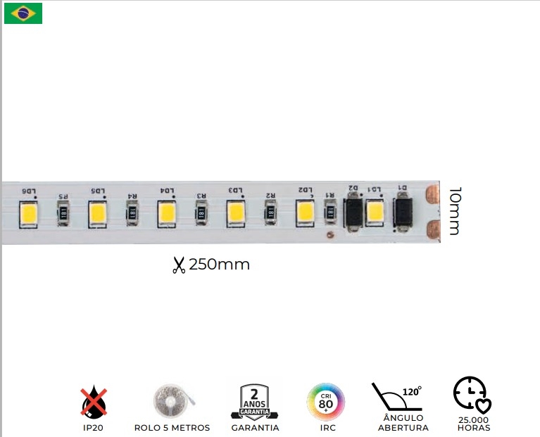 Fita LED MK Iluminação 15w/mt 120 Leds IP20 1400 Lúmens Alta Tensão ...